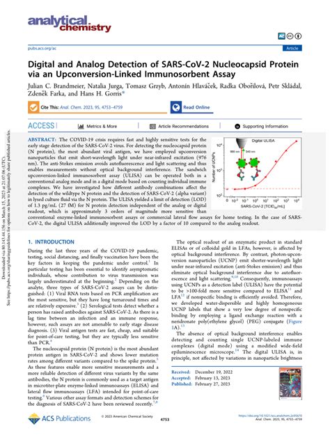Pdf Digital And Analog Detection Of Sars Cov 2 Nucleocapsid Protein Via An Upconversion Linked