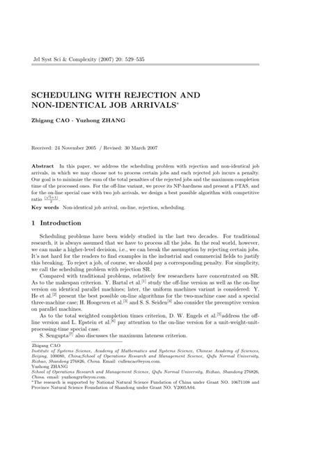 Pdf Scheduling With Rejection And Non Identical Job Arrivals