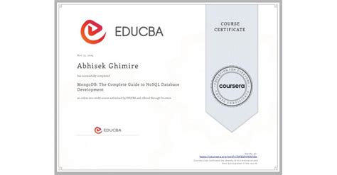 Completion Certificate For Mongodb The Complete Guide To Nosql Database Development Abhisek