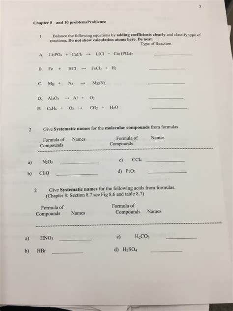 solved 1 balance the following equations by adding