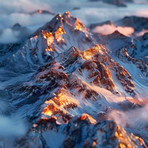 Snowcapped Peaks Glowing In The Light Premium Ai Generated Image