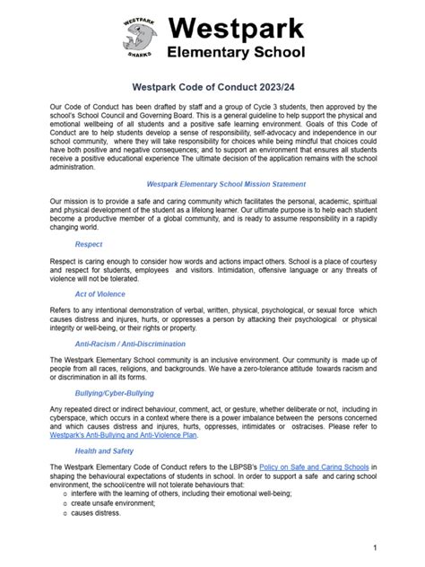 Code Conduct Pdf Cyberbullying Bullying