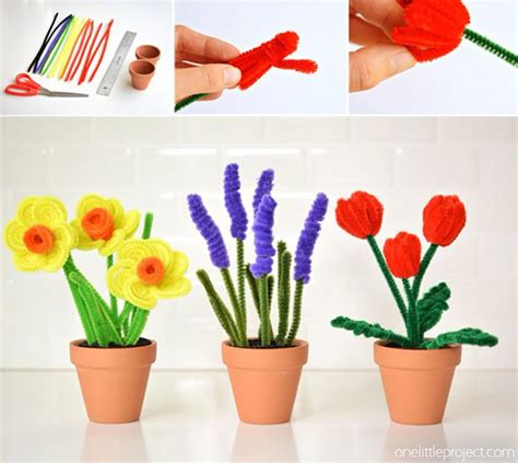 Easy Pipe Cleaner Daffodils And Tulips Flower Crafts Pipe Cleaners
