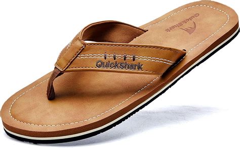 Quickshark Mens Flip Flops Leather Thong Sandals Arch Support Beach