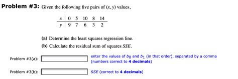Solved Problem Given The Following Five Pairs Of X Y Chegg Com