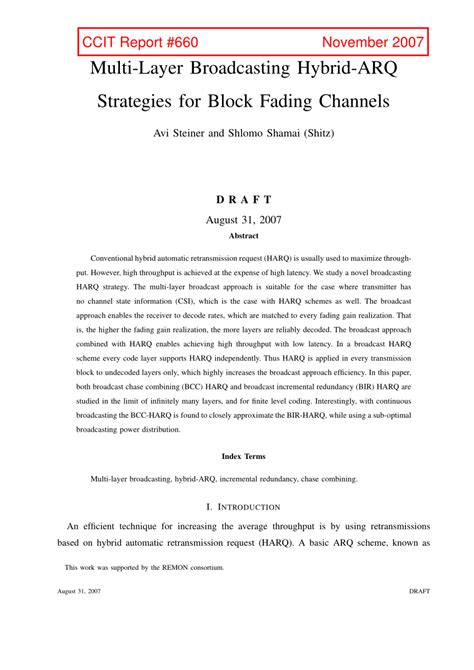 Pdf Multi Layer Broadcasting Hybrid Arq Strategies For Block Fading