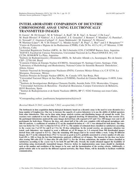 Pdf Interlaboratory Comparison Of Dicentric Chromosome Assay Using