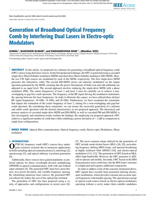 Pdf Generation Of Broadband Optical Frequency Comb By Interfering