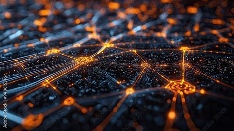 A Detailed Close Up Of A Machine Learning Algorithm Visualized As A Web Of Interconnected Nodes