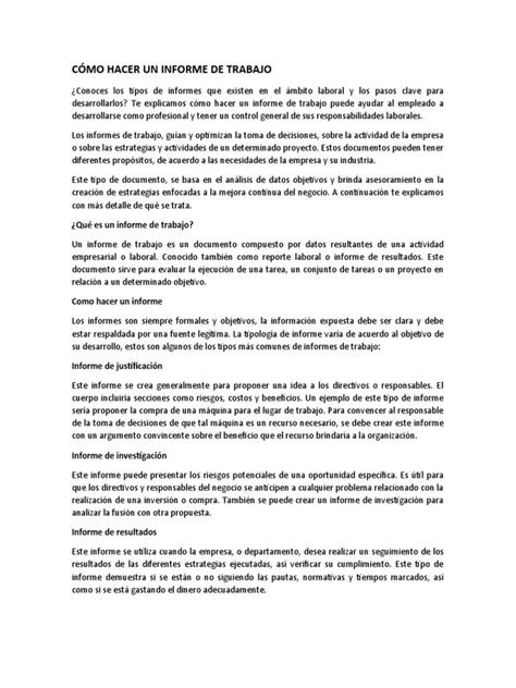 Cómo Hacer Un Informe De Trabajo Pdf Toma De Decisiones