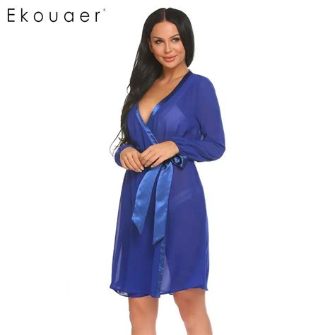 Buy Ekouaer Women Sexy Lingerie Robes Dressing Gown Long Sleeve Front Open Long