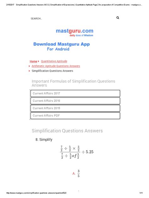 Important Formulas Of Simplification Questions Answers Pdf