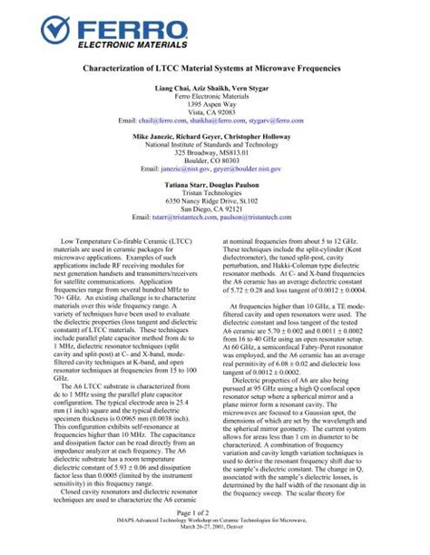Characterization Of Ltcc Material Systems At Microwave Ferro