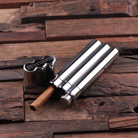 Personalized Stainless Steel Cigar Holder And Whiskey Flask Teals