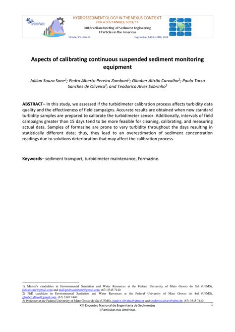 Pdf Aspects Of Calibrating Continuous Suspended Sediment Monitoring