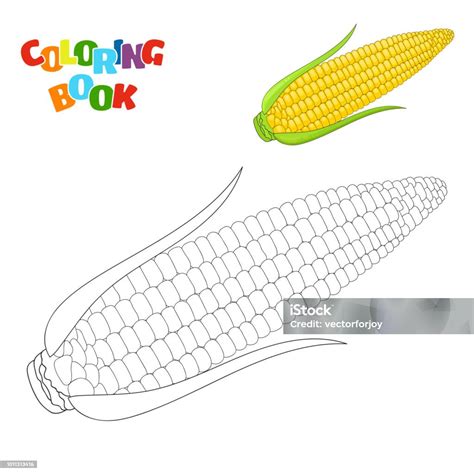 옥수수의 윤곽선과 그것의 다채로운 사본과 함께 취학 전 어린이 위한 책 페이지를 착 색 아이 교육에 대 한 벡터 일러스트입니다 색칠하기에 대한 스톡 벡터 아트 및 기타