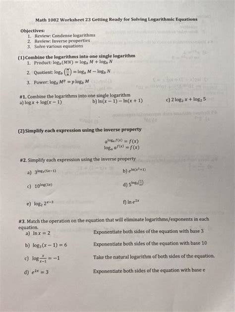 Solving Equations Using Logarithms And Natural Log Worksheet And Practice