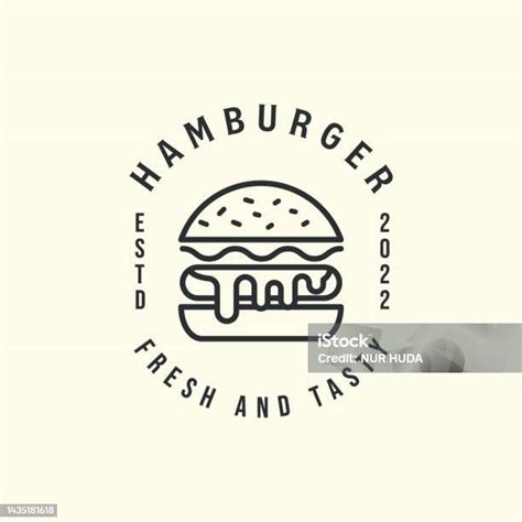 햄버거 또는 햄버거의 벡터와 샐러드 라인 아트 로고 아이콘 템플릿 일러스트 레이 션 디자인 햄버거 류에 대한 스톡 벡터 아트 및