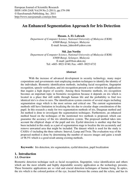 Pdf An Enhanced Segmentation Approach For Iris Detection