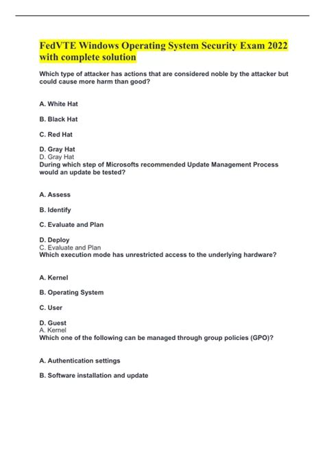 FedVTE Windows Operating System Security Exam 2022 With Complete Solution FedVTE Stuvia US