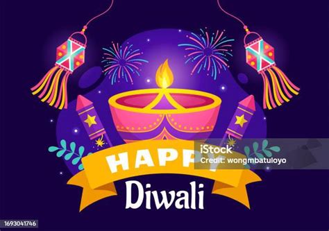 행복한 디왈리 힌두교 벡터 일러스트레이션 인도 랑골리와 불꽃놀이 배경 플랫 키즈 만화 디자인에서 인도의 빛 축제 0명에 대한 스톡 벡터 아트 및 기타 이미지 Istock