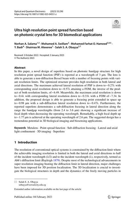 Pdf Ultra High Resolution Point Spread Function Based On Photonic