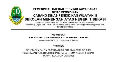 Pengumuman Ppdb Tahap Ii Sman 1 Bekasi