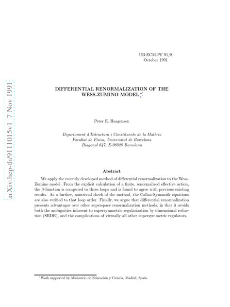 Differential Renormalization Of The Wess Zumino Model Pdf Mathematics Theoretical Physics