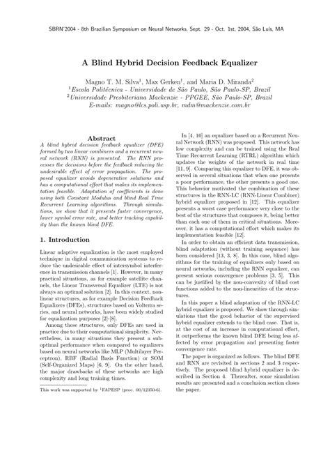 Pdf A Blind Hybrid Decision Feedback Equalizer