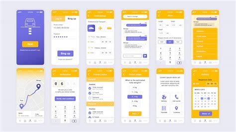 Ui Ux Gui 화면 쇼핑 앱 플랫 템플릿 설정 프리미엄 벡터