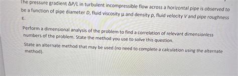 Solved The Pressure Gradient Apl In Turbulent