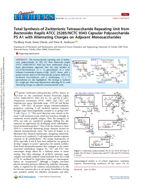 Pdf Total Synthesis Of Zwitterionic Tetrasaccharide Repeating Unit