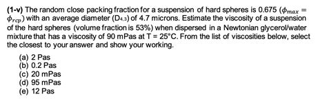 1 v the random close packing fraction for a