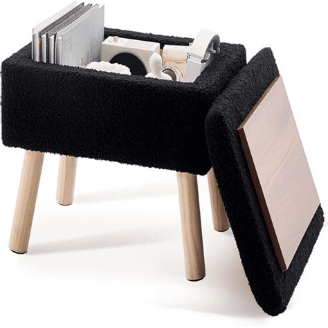 Teddy Fleece Storage Stool Rectangular Ottoman With Hidden Compartment