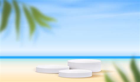 화장품 라이트 비치 배경 최소한의 제품 프리젠 테이션 브랜딩 및 포장 프리젠 테이션을위한 프리미엄 연단 디스플레이 잎 배경의