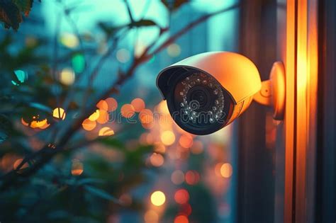 Monitoring Premises Security Camera Installed On Window With Bokeh Background Stock Illustration