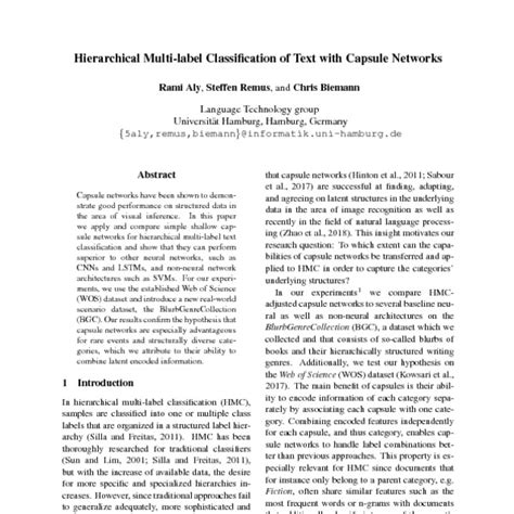 Hierarchical Multi Label Classification Of Text With Capsule Networks