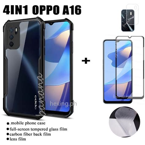 4in1 Oppo A16 Anti Fall Mobile Phone Case A 16 Tempered Glass Film