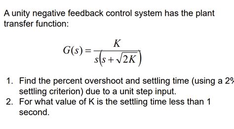 Solved A Unity Negative Feedback Control System Has The Plant