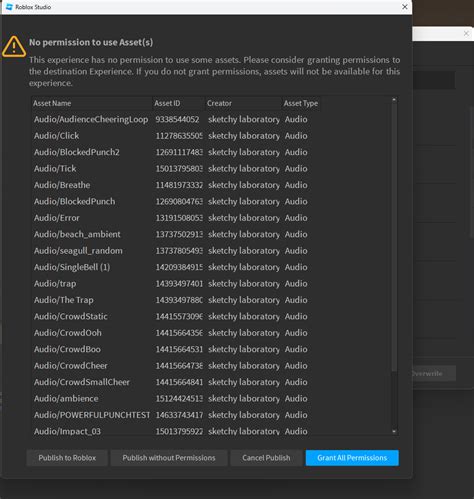 Every Time We Publish As The Game We Get Audio Asset Warnings Despite Having Granted These