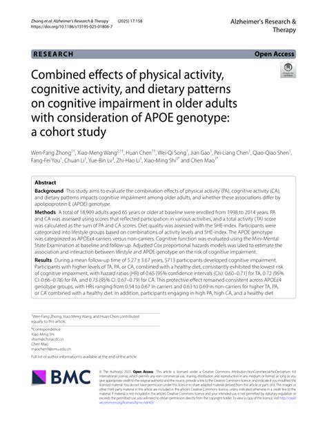 Pdf Combined Effects Of Physical Activity Cognitive Activity And Dietary Patterns On