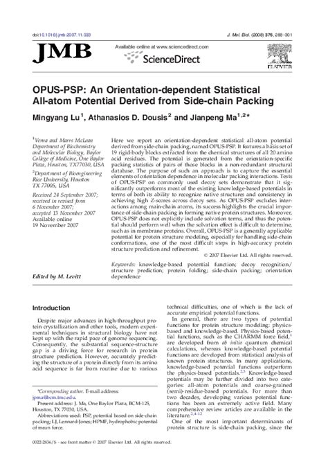 Pdf Opus Psp An Orientation Dependent Statistical All Atom Potential
