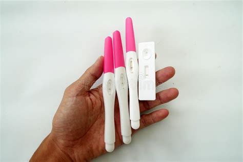 Hand Holding Pregnancy Test Tool One Line Sign Of Failed Pregnancy