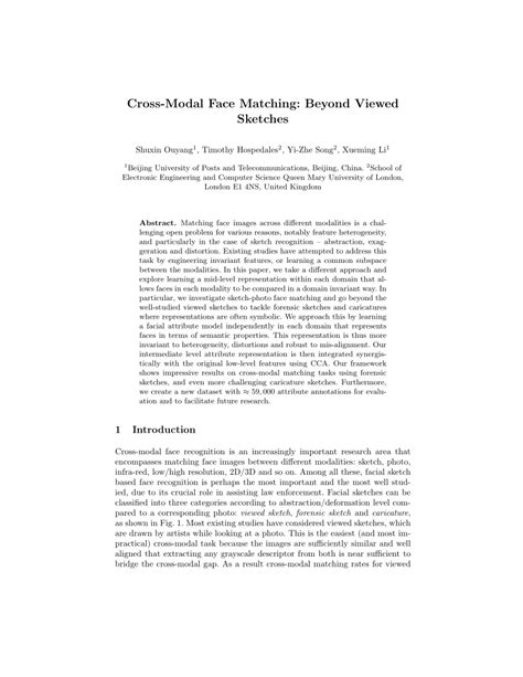 Pdf Cross Modal Face Matching Beyond Viewed Sketches