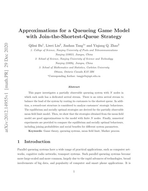 Pdf Approximations For A Queueing Game Model With Join The Shortest