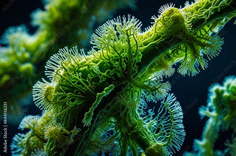 Microscopic View Of Green Algae Cells In Freshwater With Chloroplasts