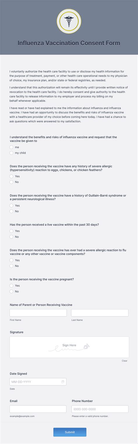 Influenza Vaccination Consent Form Template Jotform