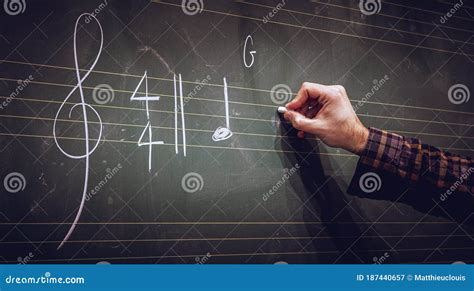 Hand Writing Music Notes On A Score On Blackboard Stock Image Image Of Score Composition