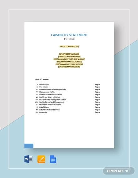 Free 15 Capability Statement Templates In Pdf Ms Word Pages