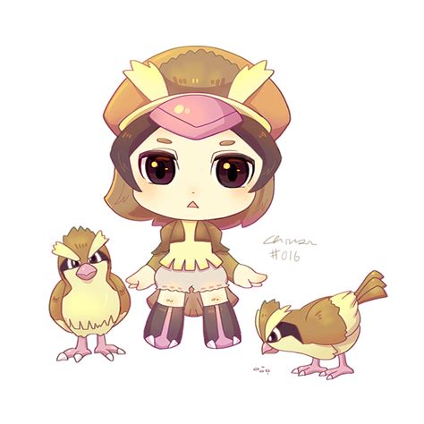 Chiuanzhang Pidgey Nintendo Pokemon 1girl Bird Brown Eyes Brown Hair Brown Hat Brown